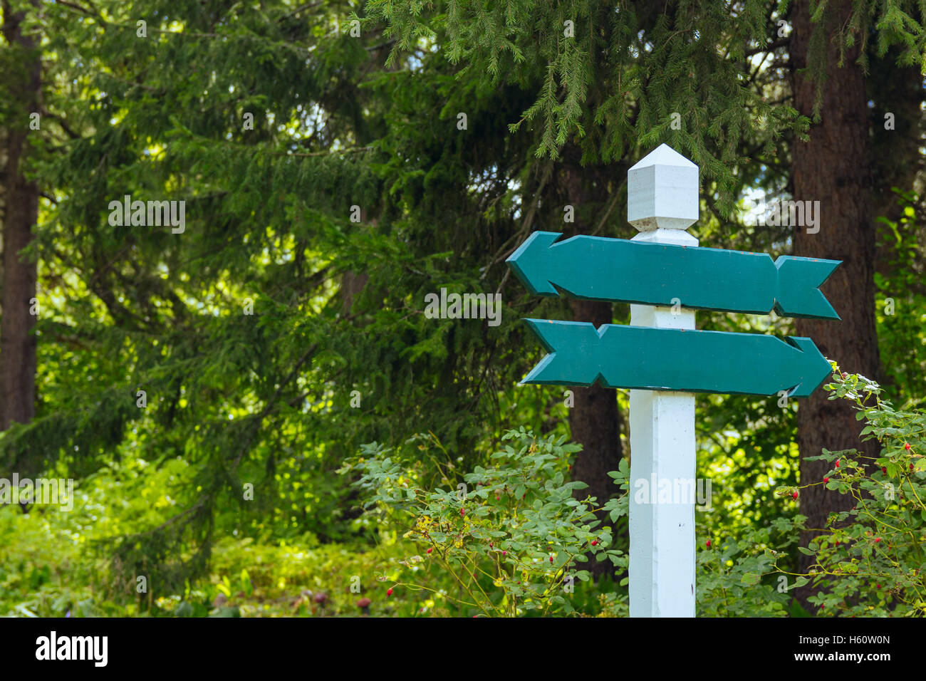 view of two wooden directional signs Stock Photo - Alamy