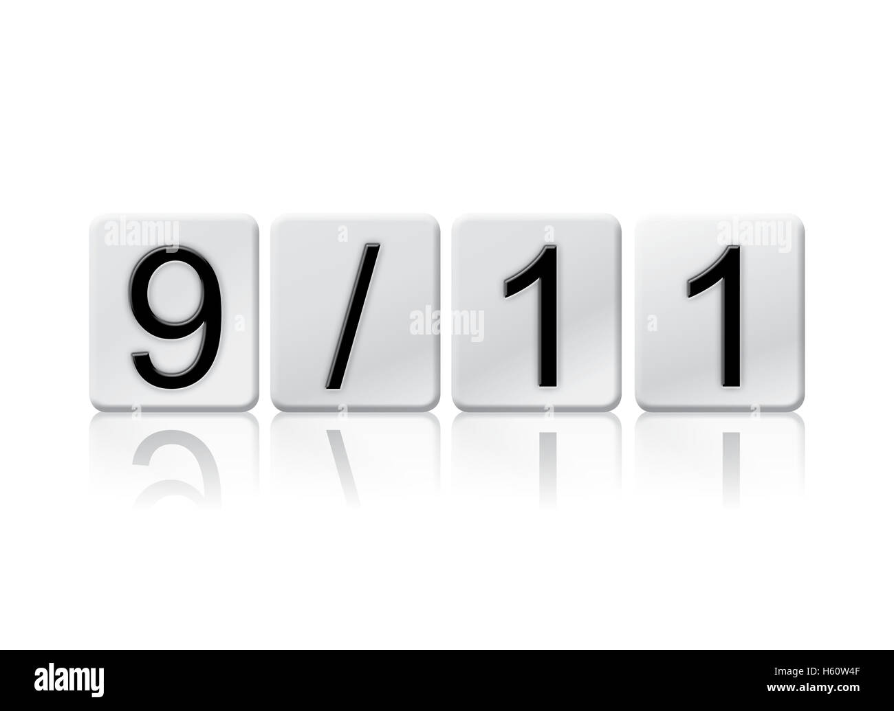 The word "9-11" written in tile letters isolated on a white background ...