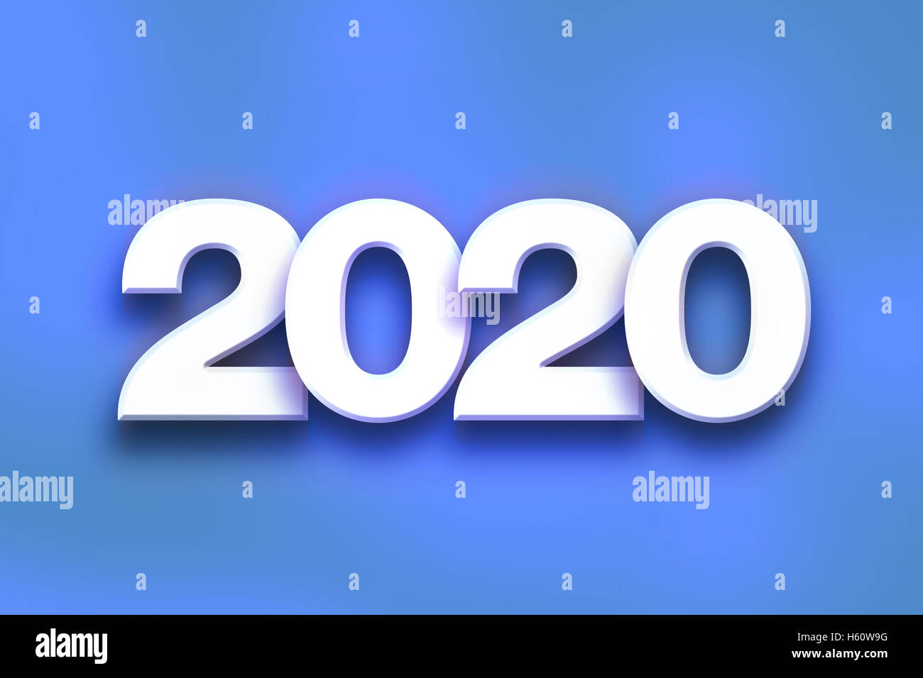The word "2020" written in white 3D letters on a colorful background ...