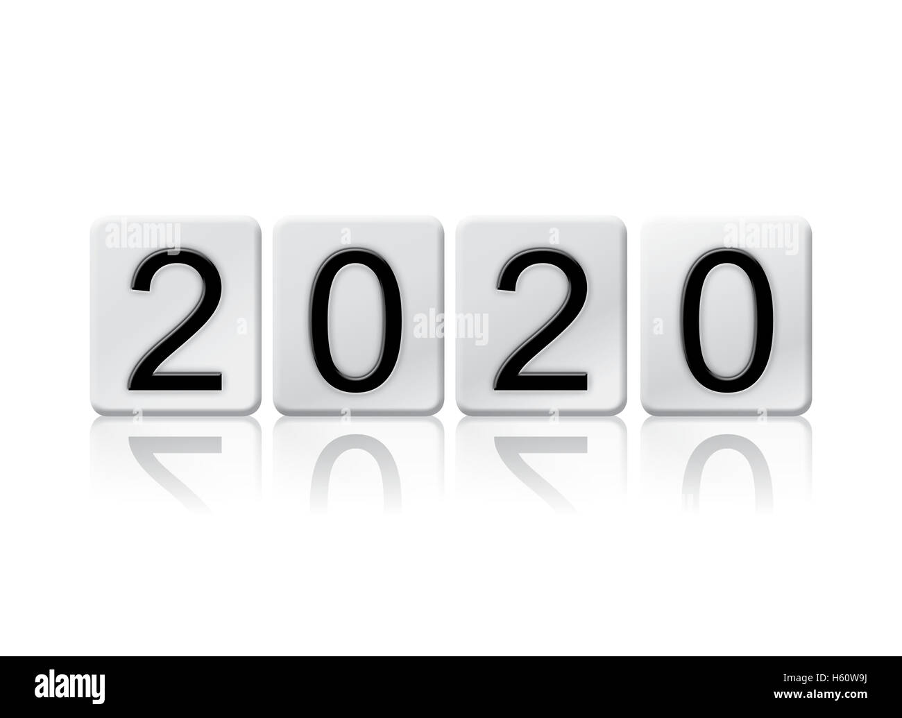 The word "2020" written in tile letters isolated on a white background ...