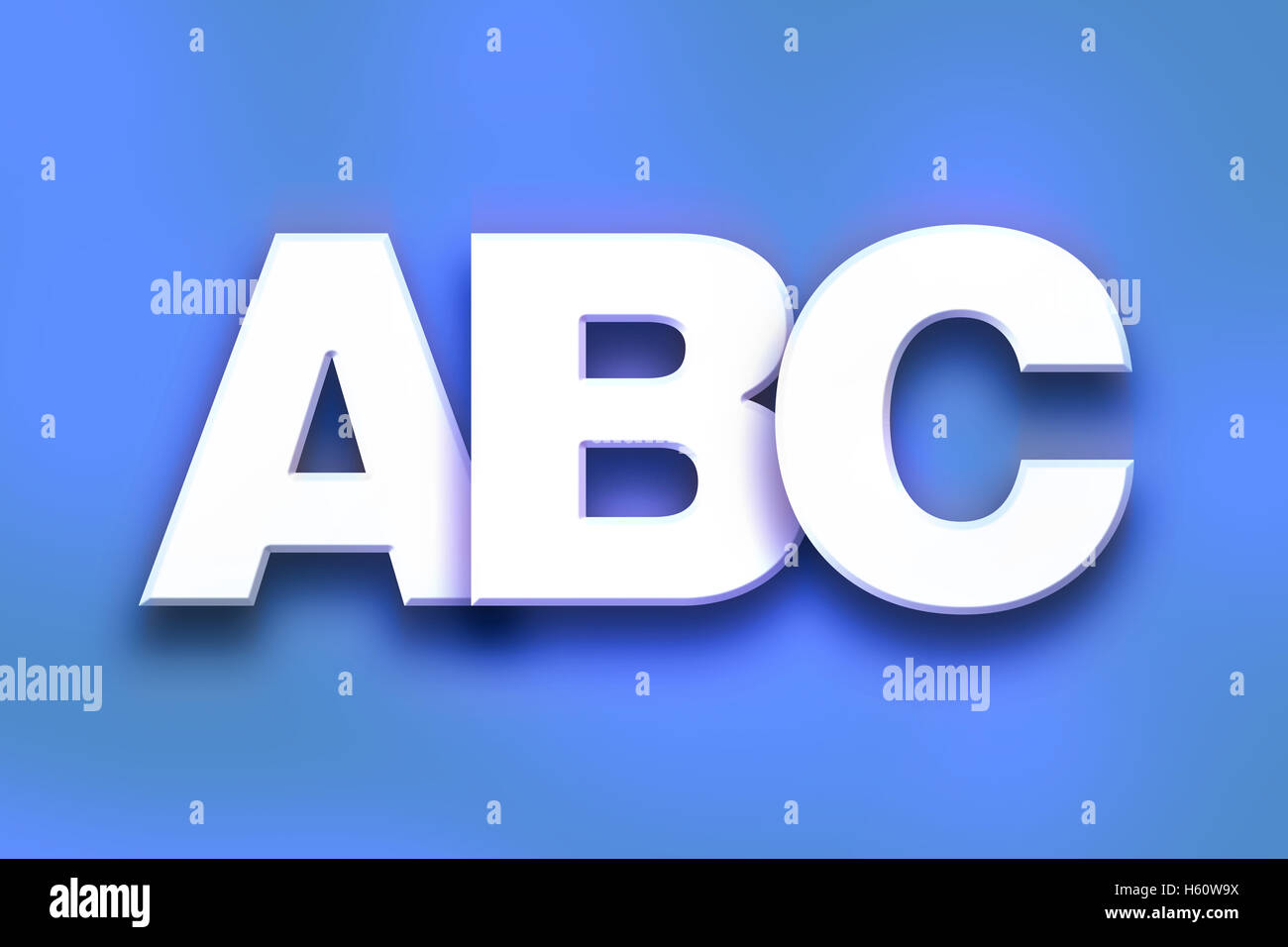 The word "ABC" written in white 3D letters on a colorful background ...