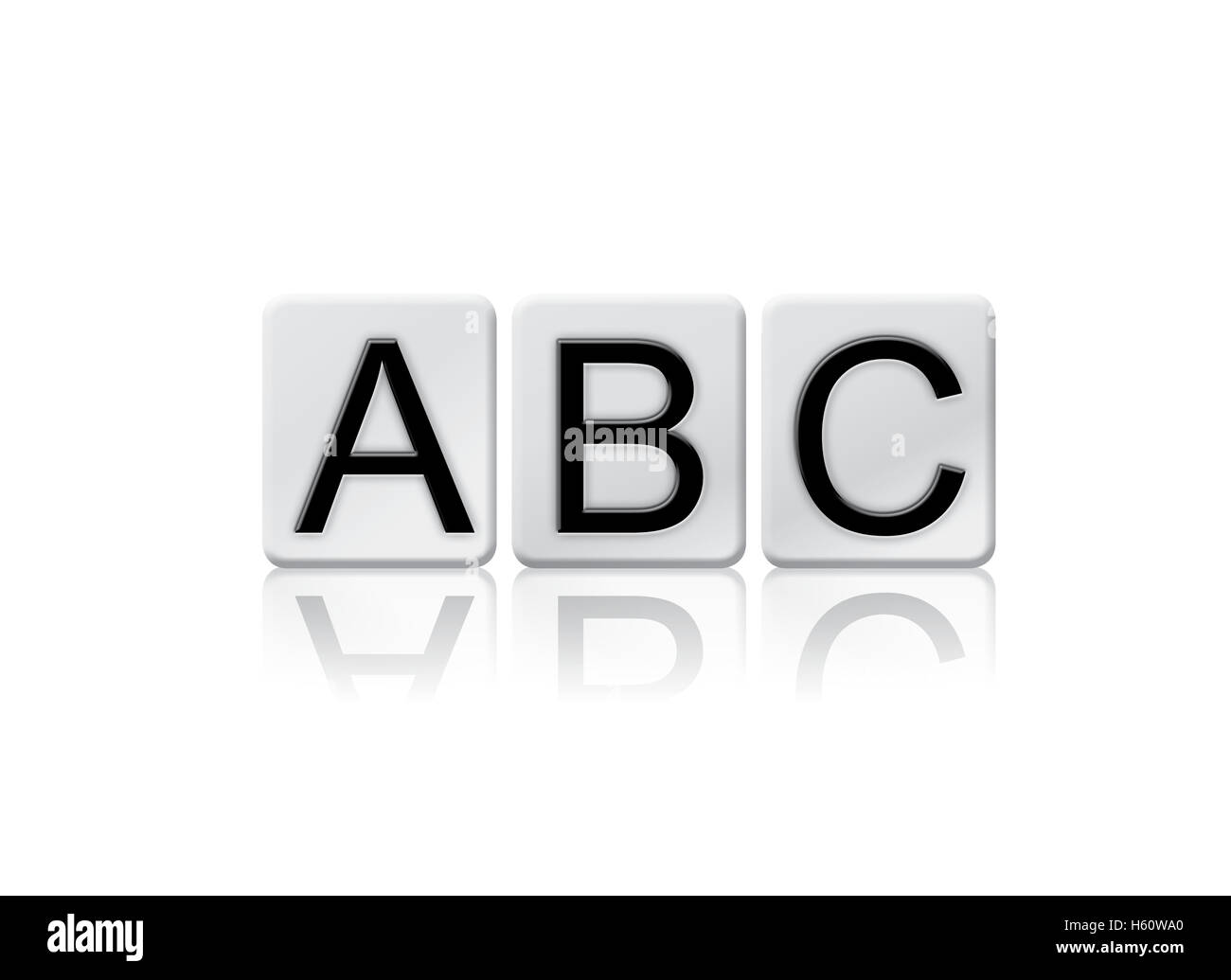 The word "ABC" written in tile letters isolated on a white background ...