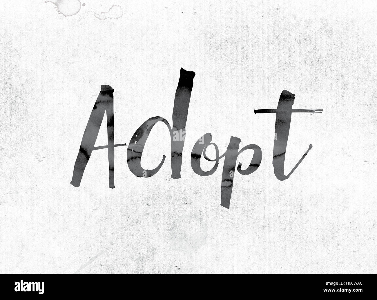 The word "Adopt" concept and theme painted in watercolor ink on a white ...