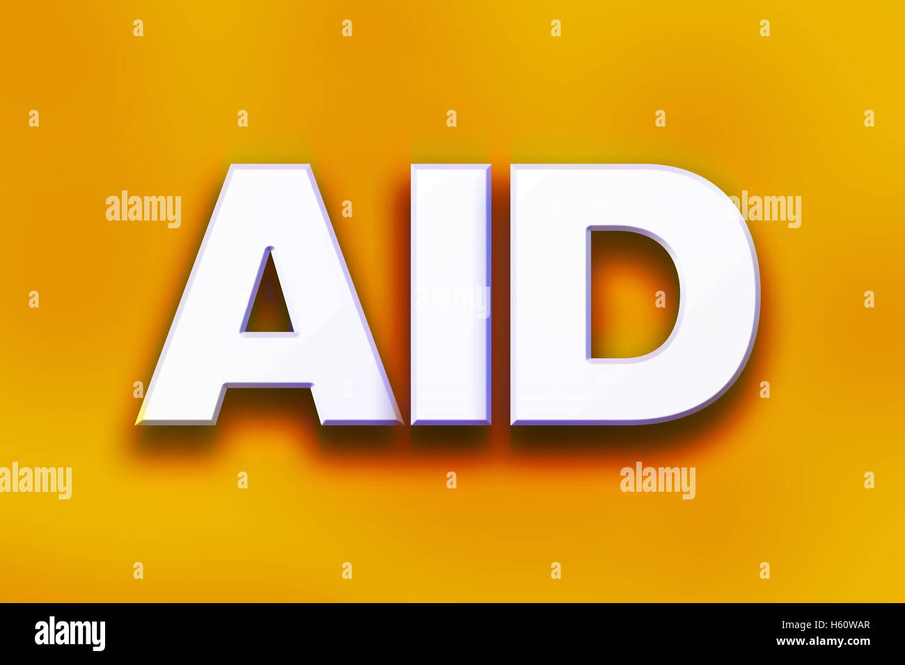 The word "Aid" written in white 3D letters on a colorful background ...