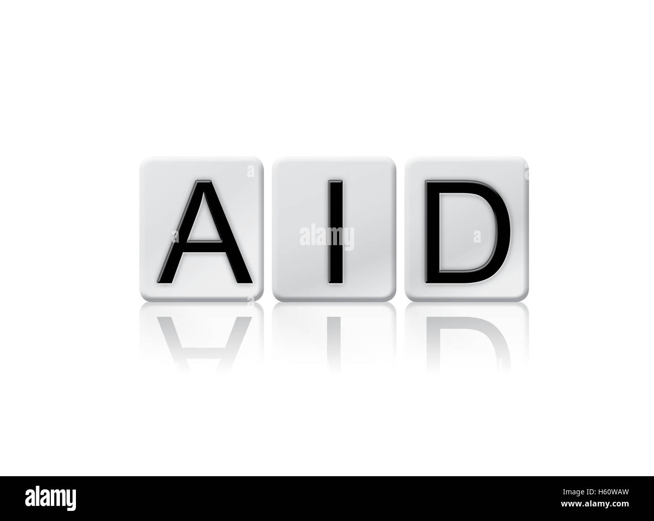 The word "Aid" written in tile letters isolated on a white background ...
