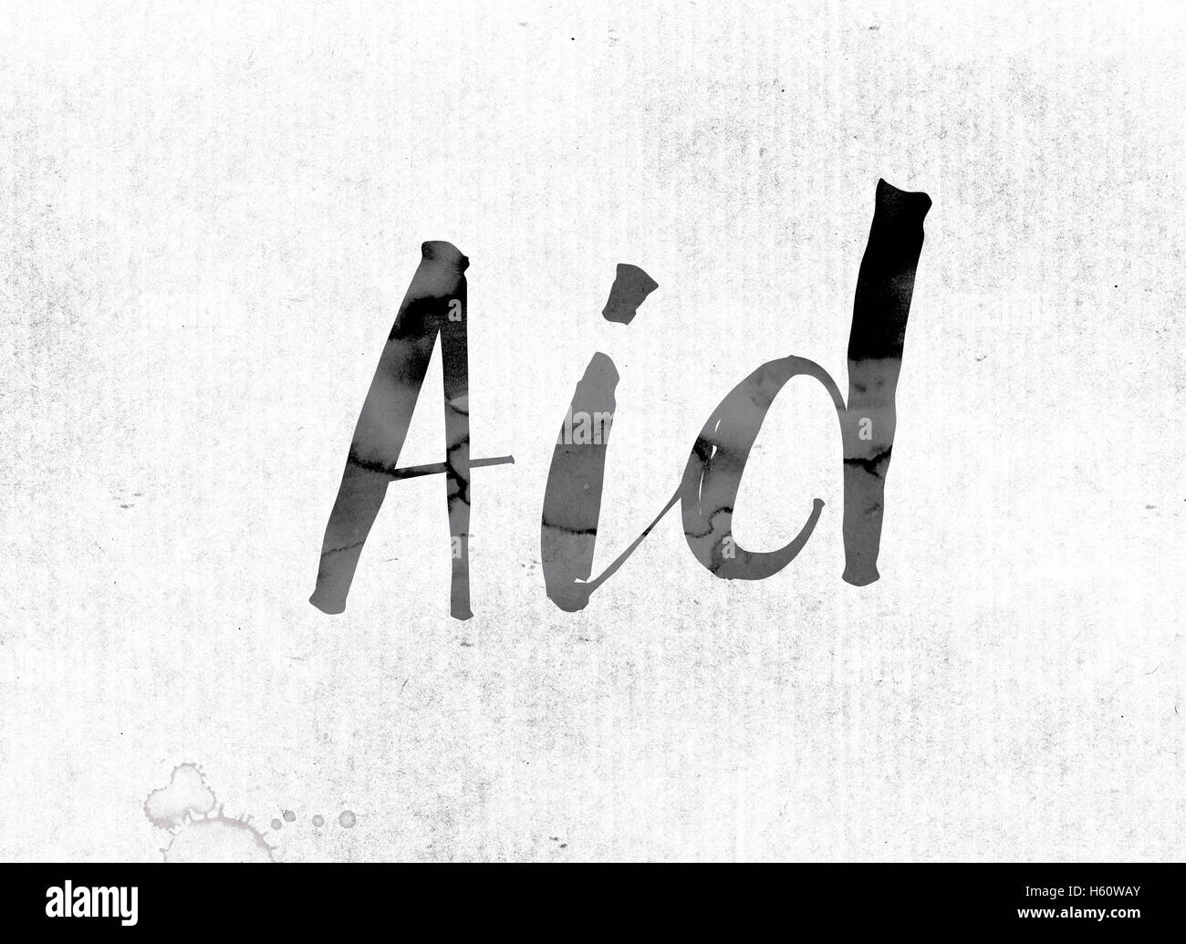 The word "Aid" concept and theme painted in watercolor ink on a white ...