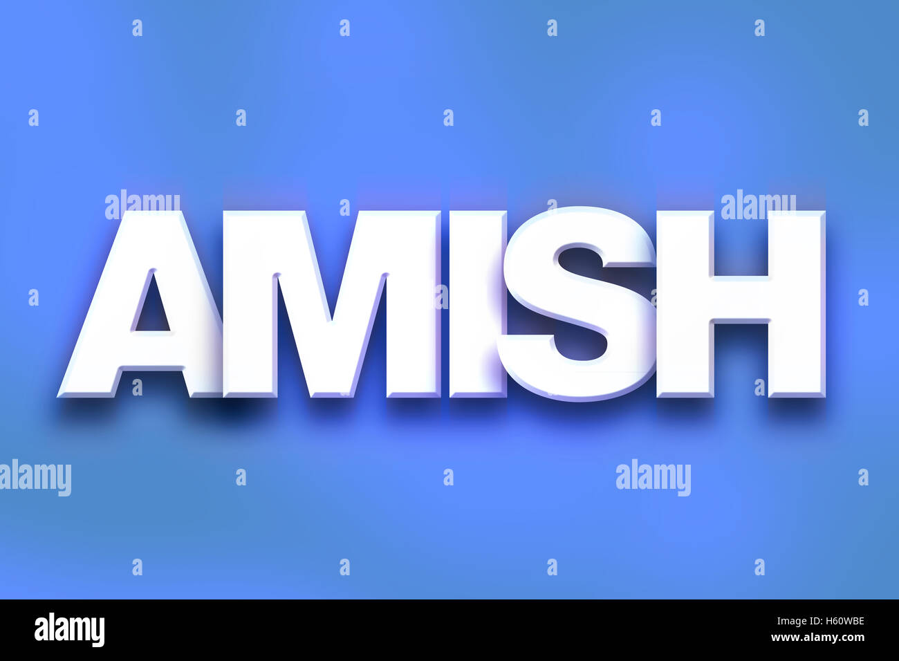 The word "Amish" written in white 3D letters on a colorful background ...
