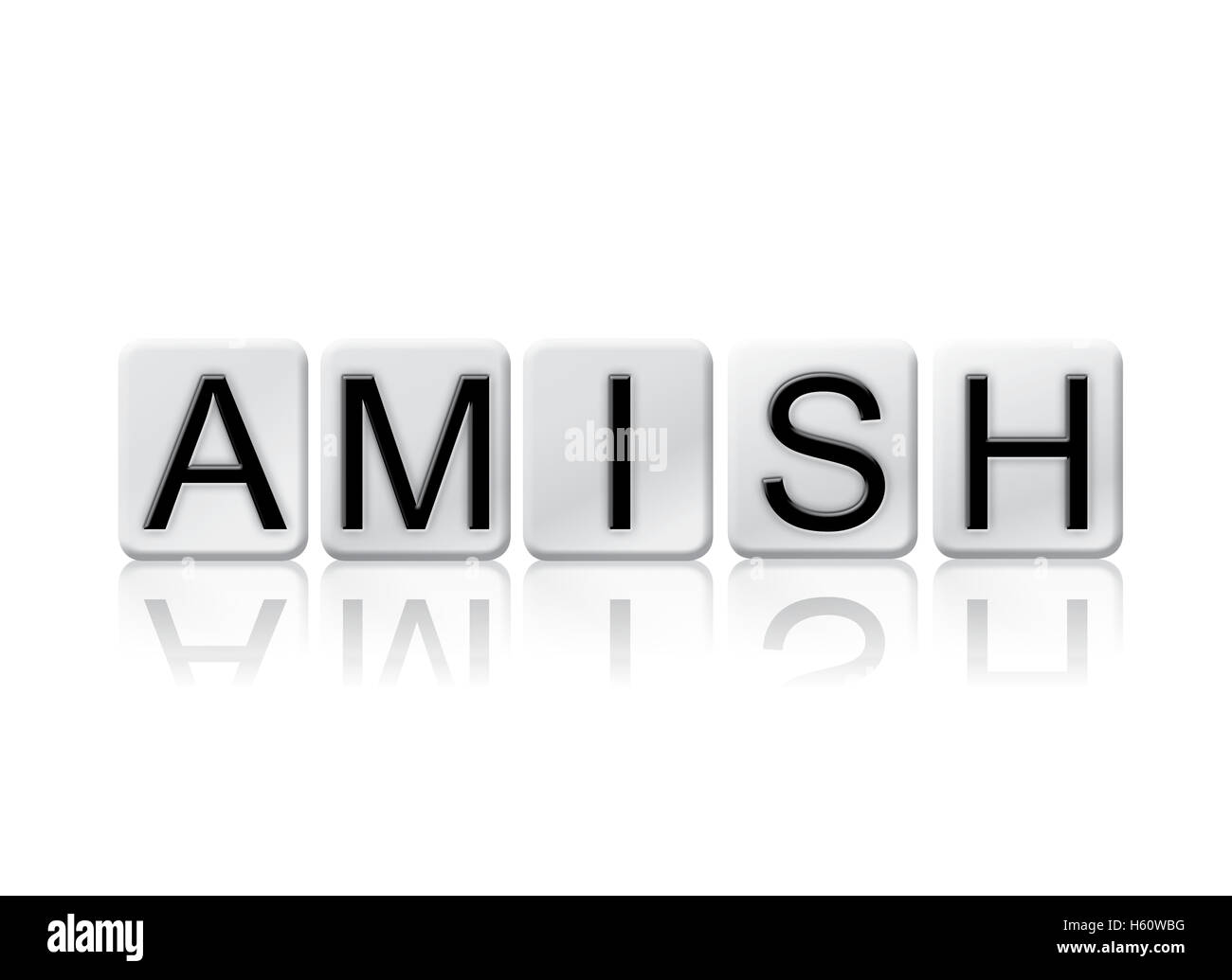 The word "Amish" written in tile letters isolated on a white background ...
