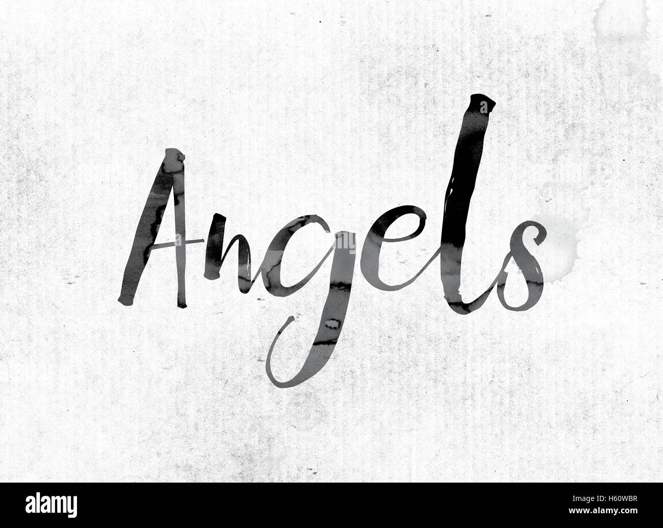 The word "Angels" concept and theme painted in watercolor ink on a ...