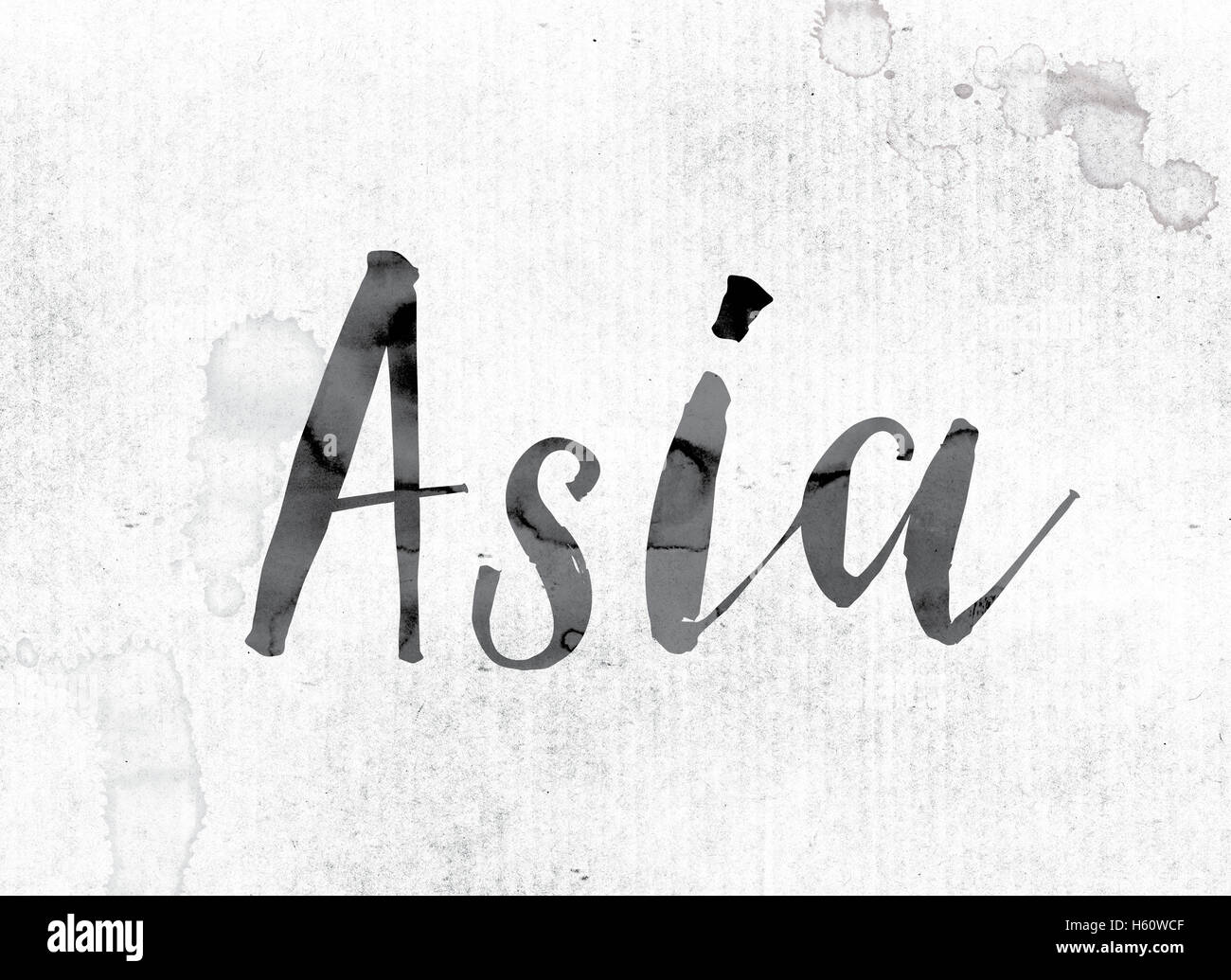 The word "Asia" concept and theme painted in watercolor ink on a white ...