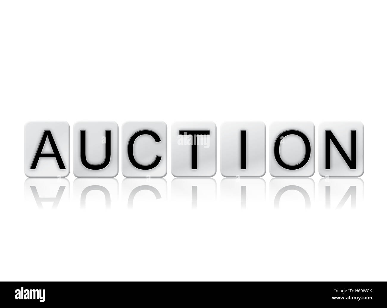 The word "Auction" written in tile letters isolated on a white ...