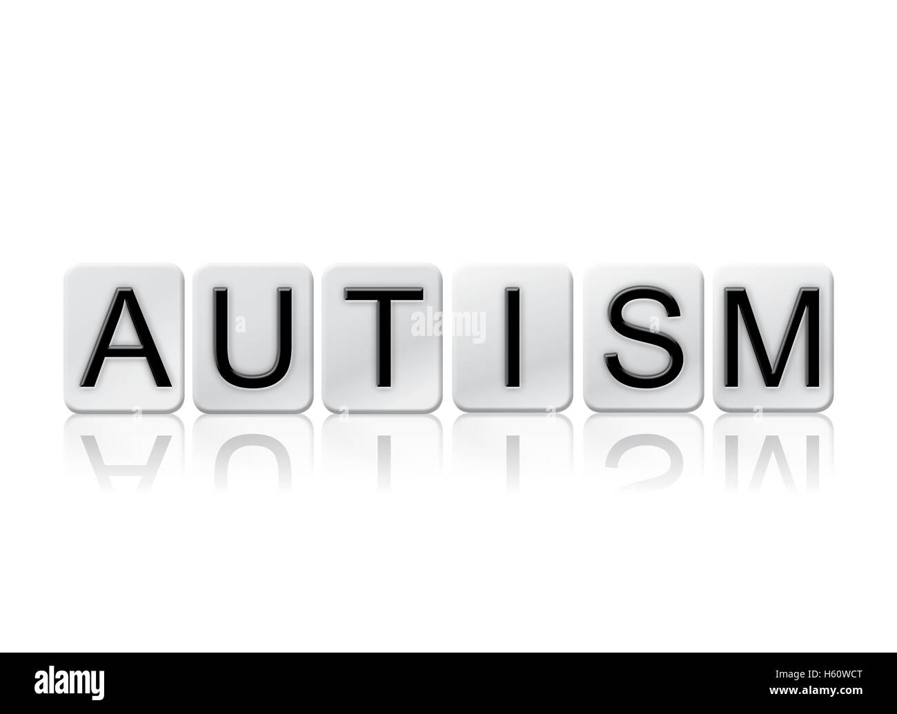 The word "Autism" written in tile letters isolated on a white ...