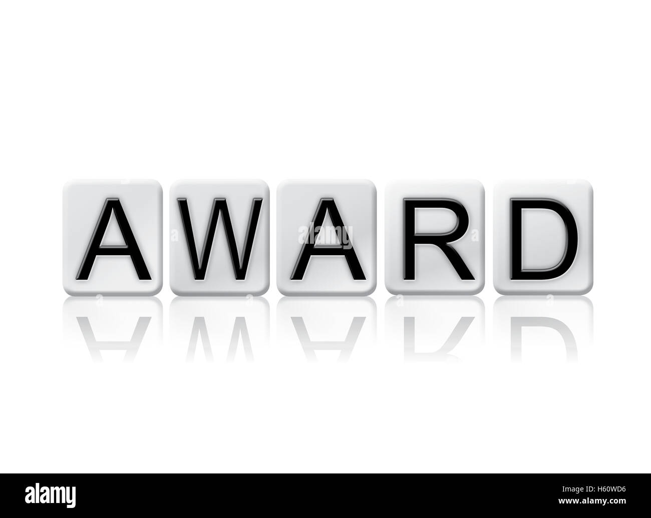 The word "Award" written in tile letters isolated on a white background ...