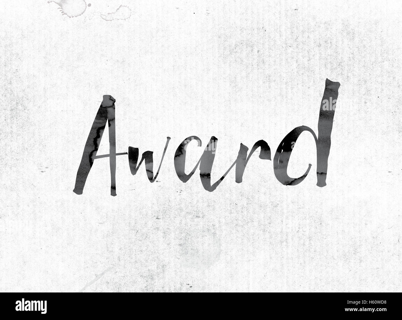The word "Award" concept and theme painted in watercolor ink on a white ...