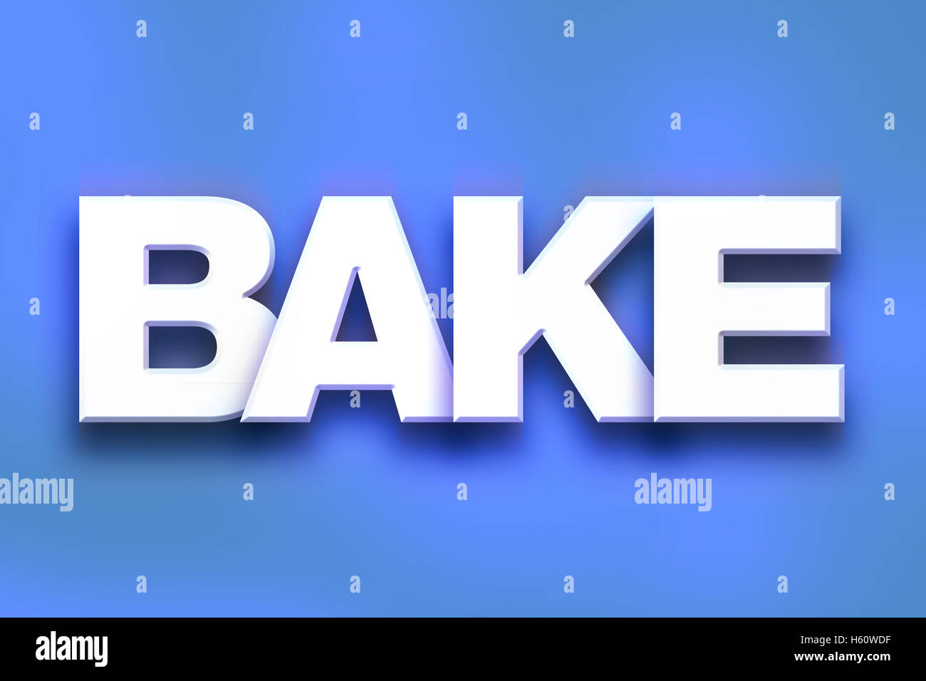 The word "Bake" written in white 3D letters on a colorful background ...