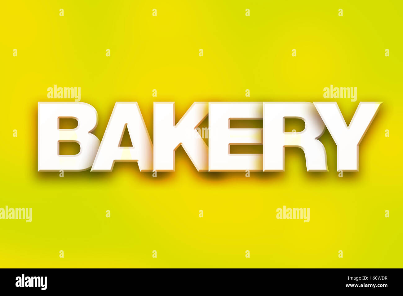 The word "Bakery" written in white 3D letters on a colorful background ...