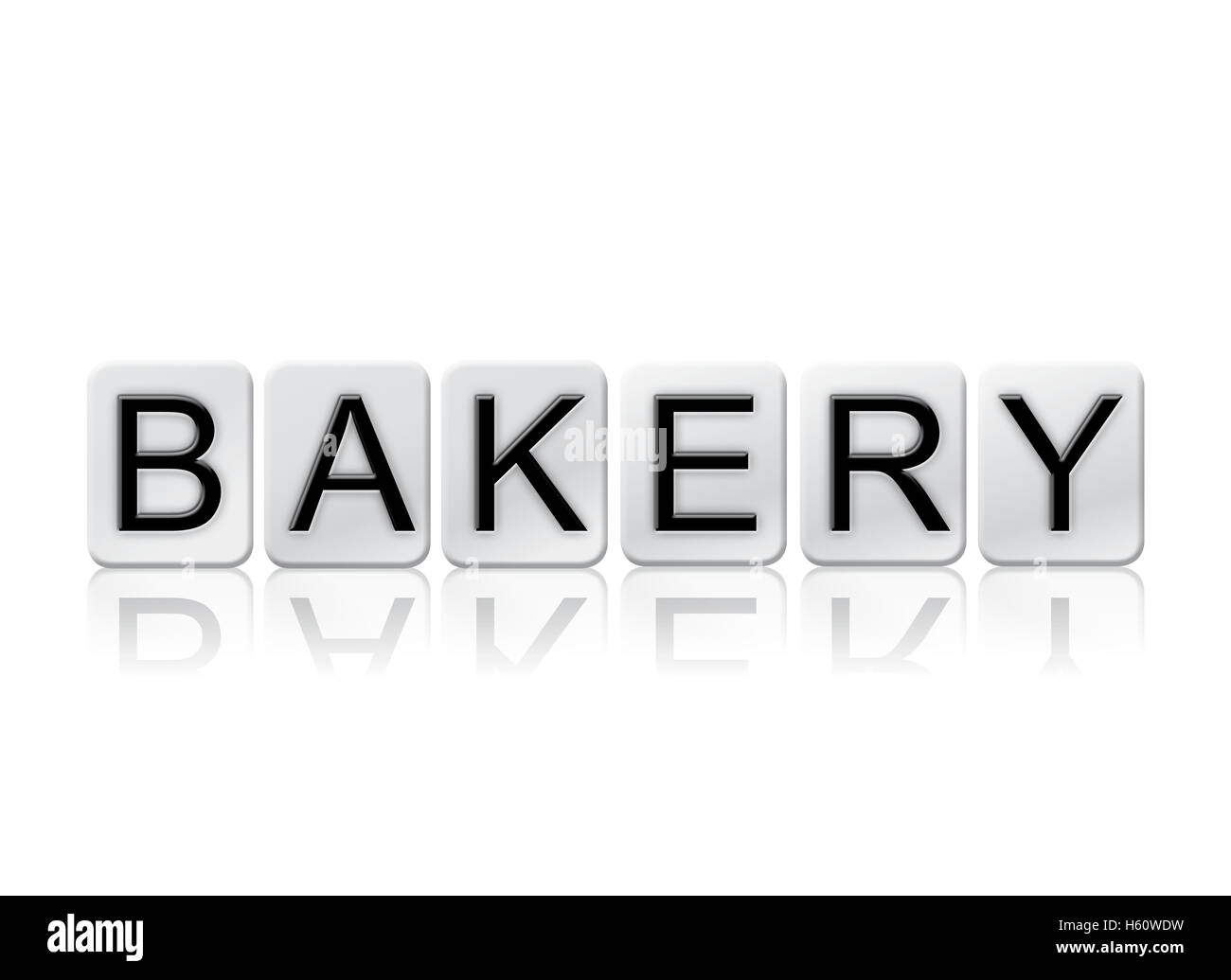 The word "Bakery" written in tile letters isolated on a white ...