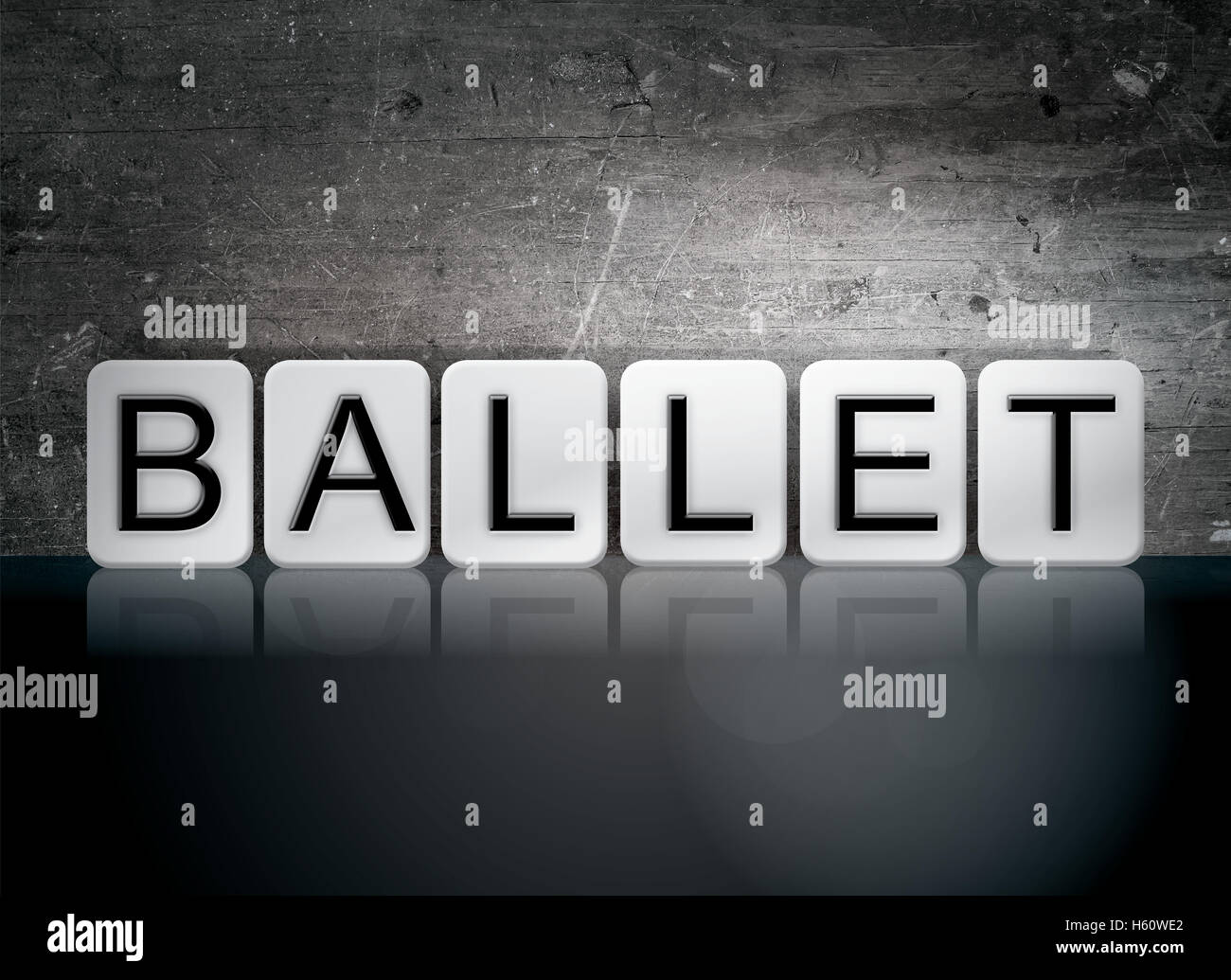The word "Ballet" written in white tiles against a dark vintage grunge ...