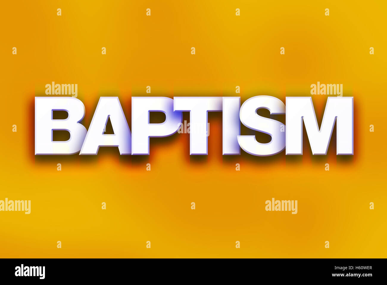 The word "Baptism" written in white 3D letters on a colorful background ...