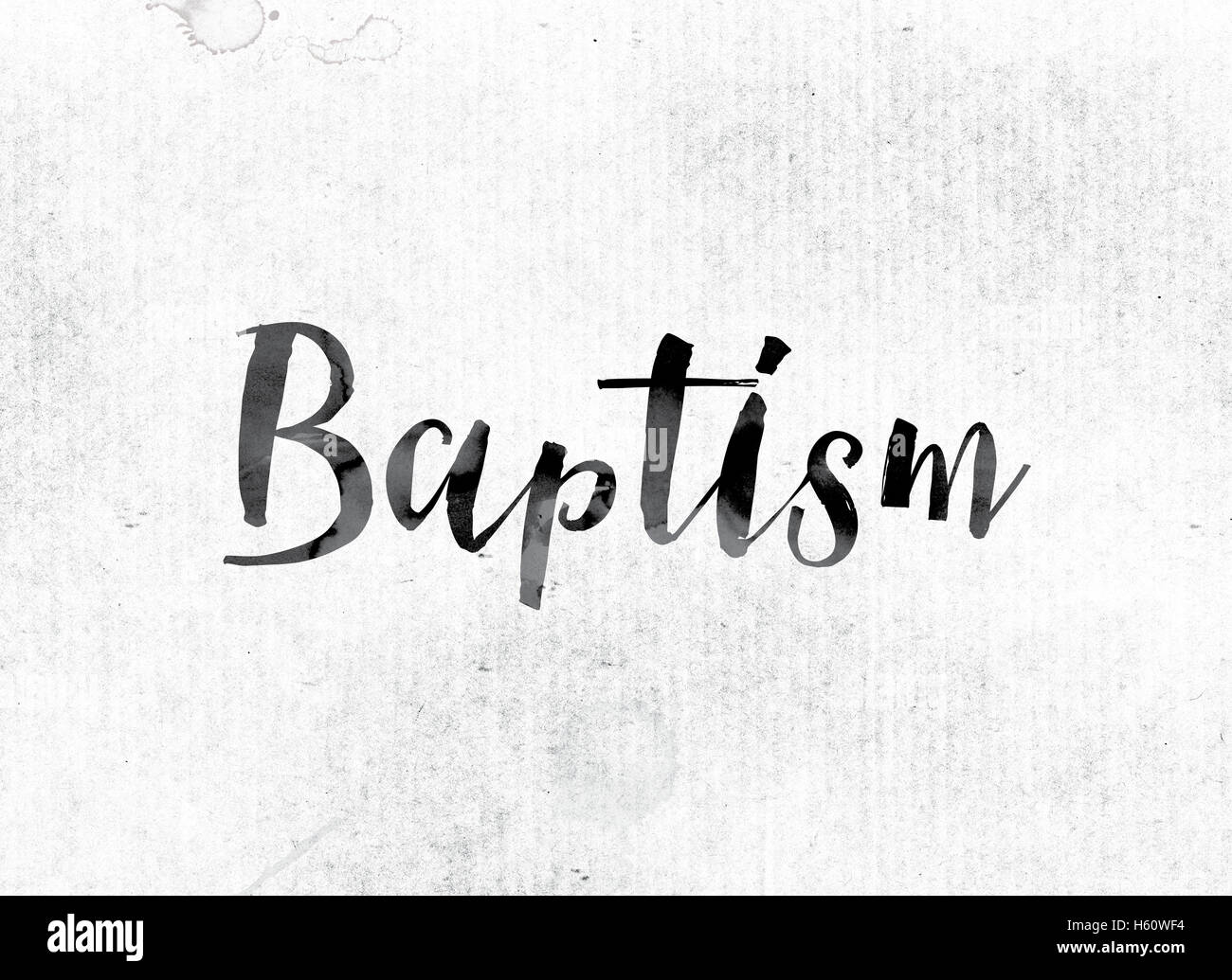 The word "Baptism" concept and theme painted in watercolor ink on a ...