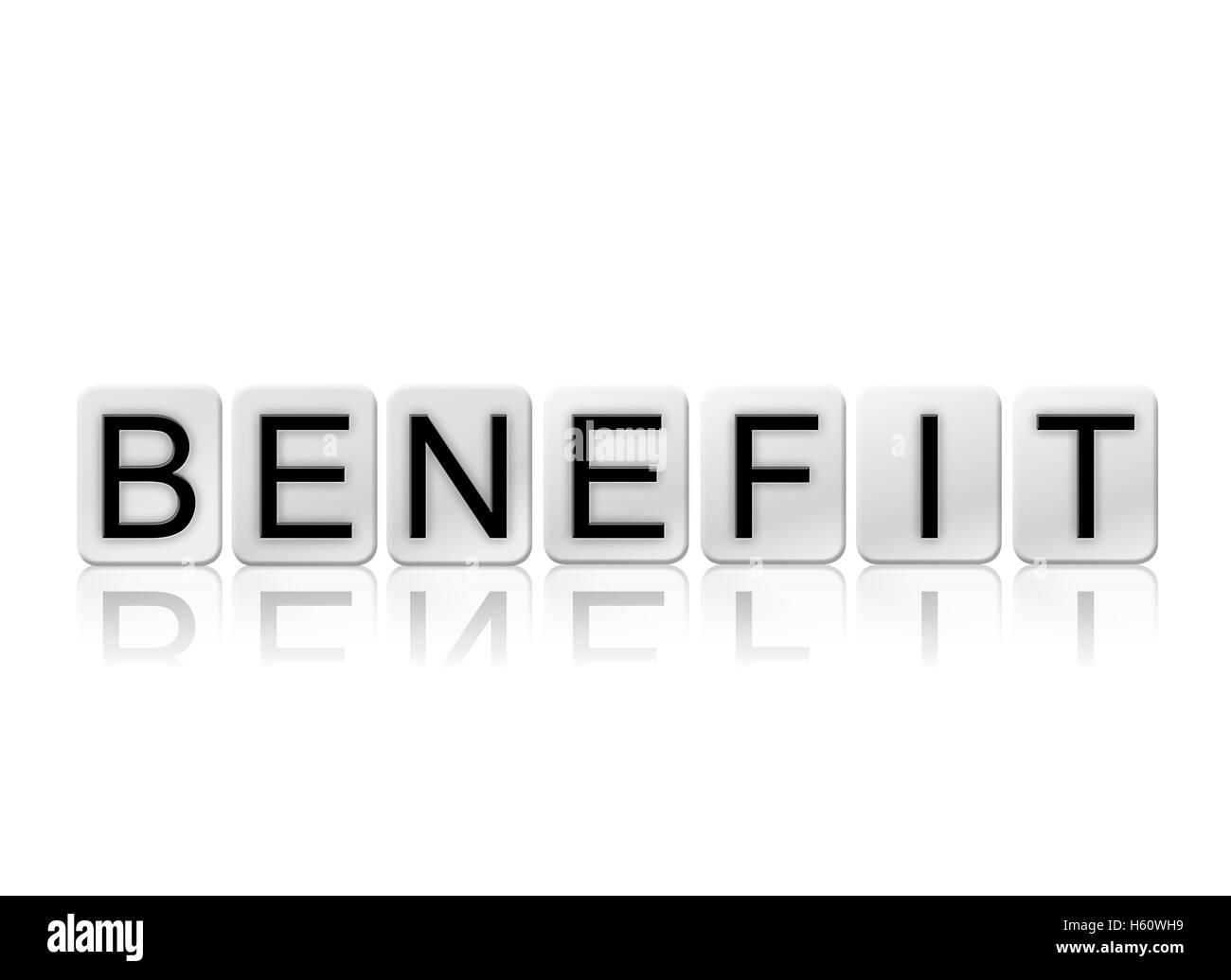 The word "Benefit" written in tile letters isolated on a white ...