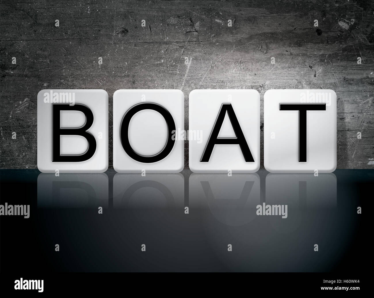 The word "Boat" written in white tiles against a dark vintage grunge ...