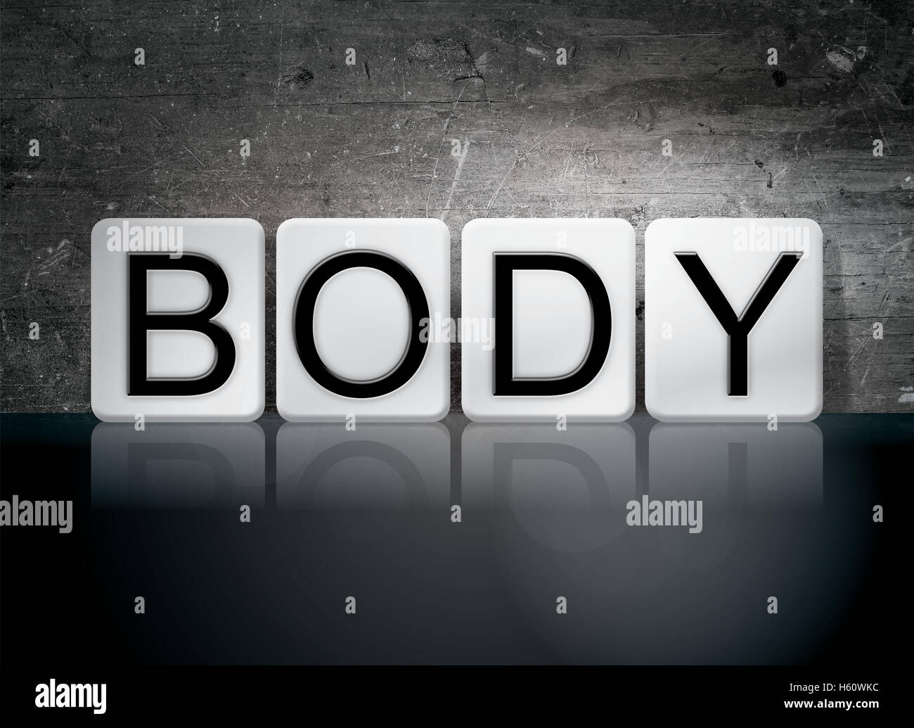 The word "Body" written in white tiles against a dark vintage grunge ...