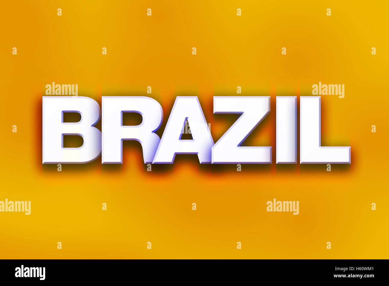 The word "Brazil" written in white 3D letters on a colorful background ...