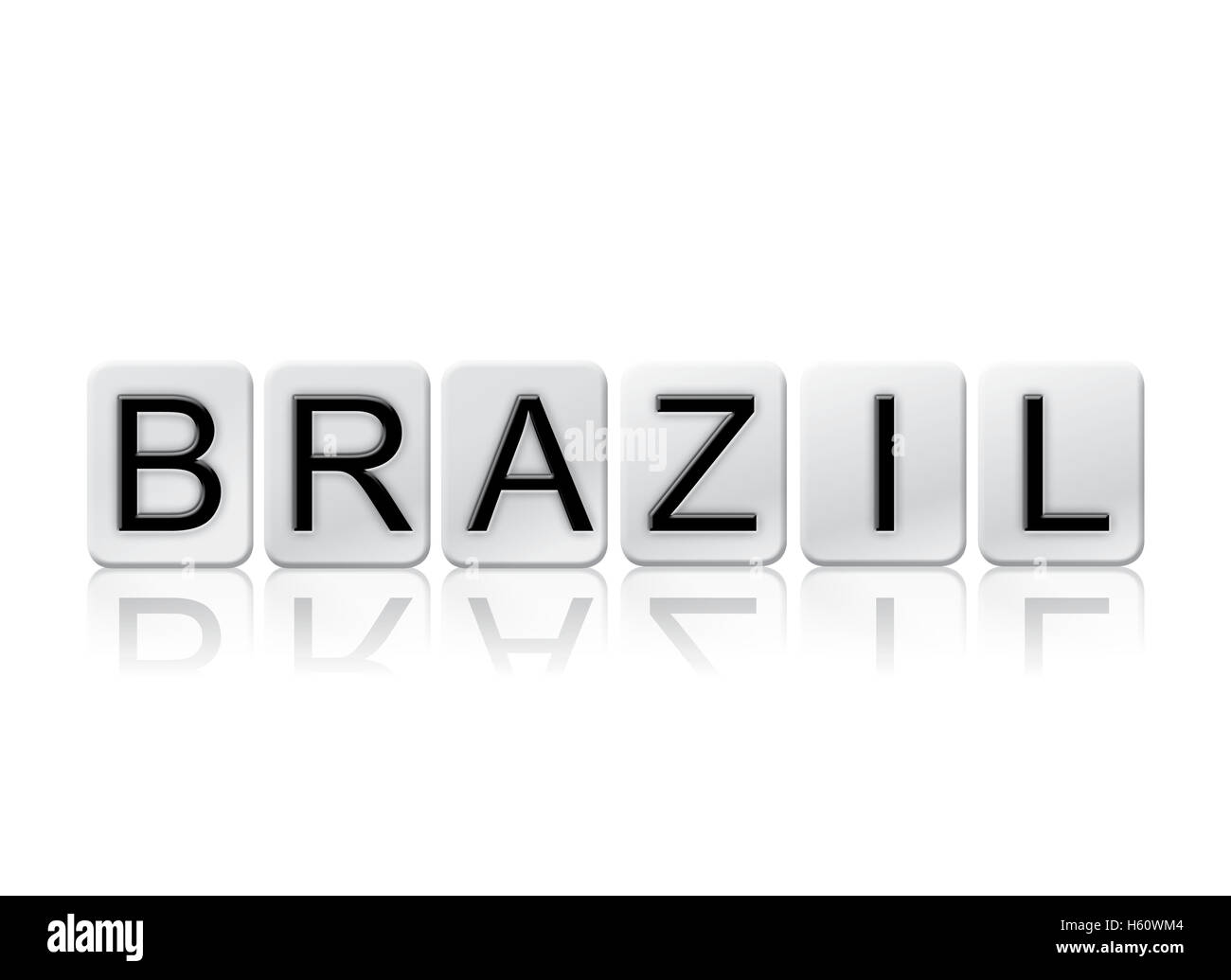 The word "Brazil" written in tile letters isolated on a white ...