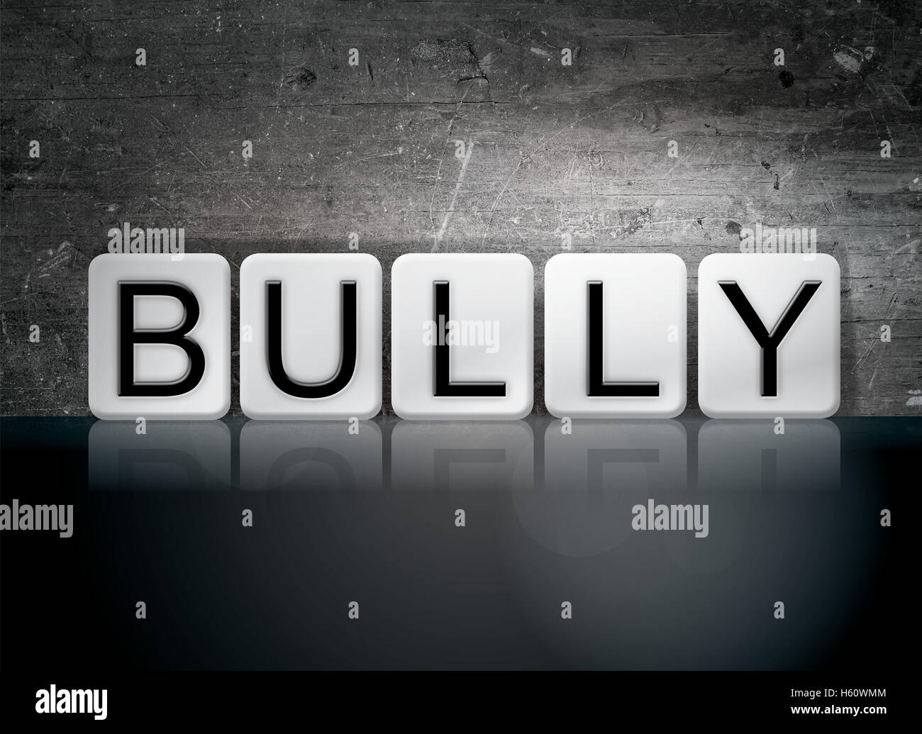 The word "Bully" written in white tiles against a dark vintage grunge ...