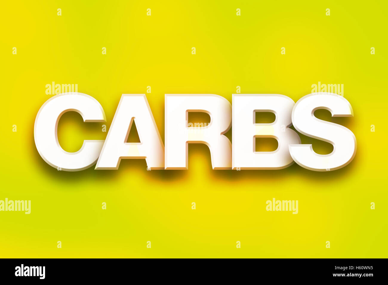 The word "Carbs" written in white 3D letters on a colorful background ...