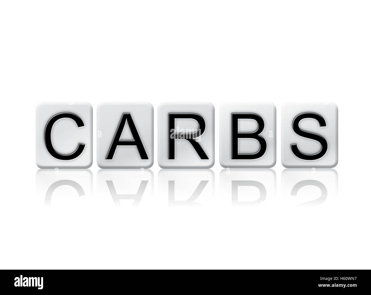 The word "Carbs" written in tile letters isolated on a white background ...