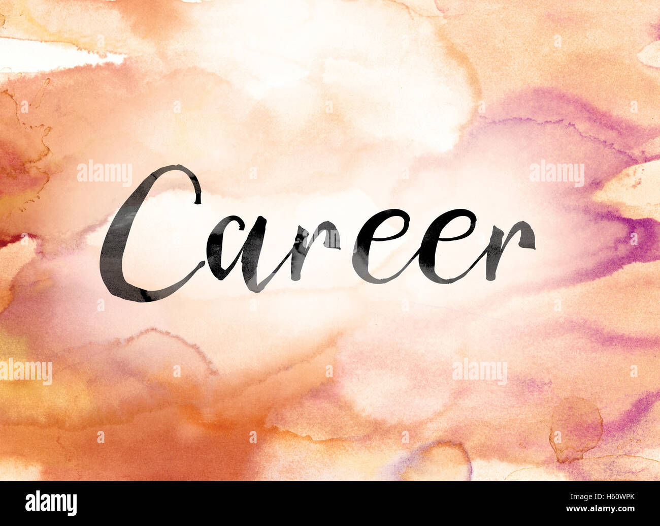 The word "Career" painted in black ink over a colorful watercolor ...