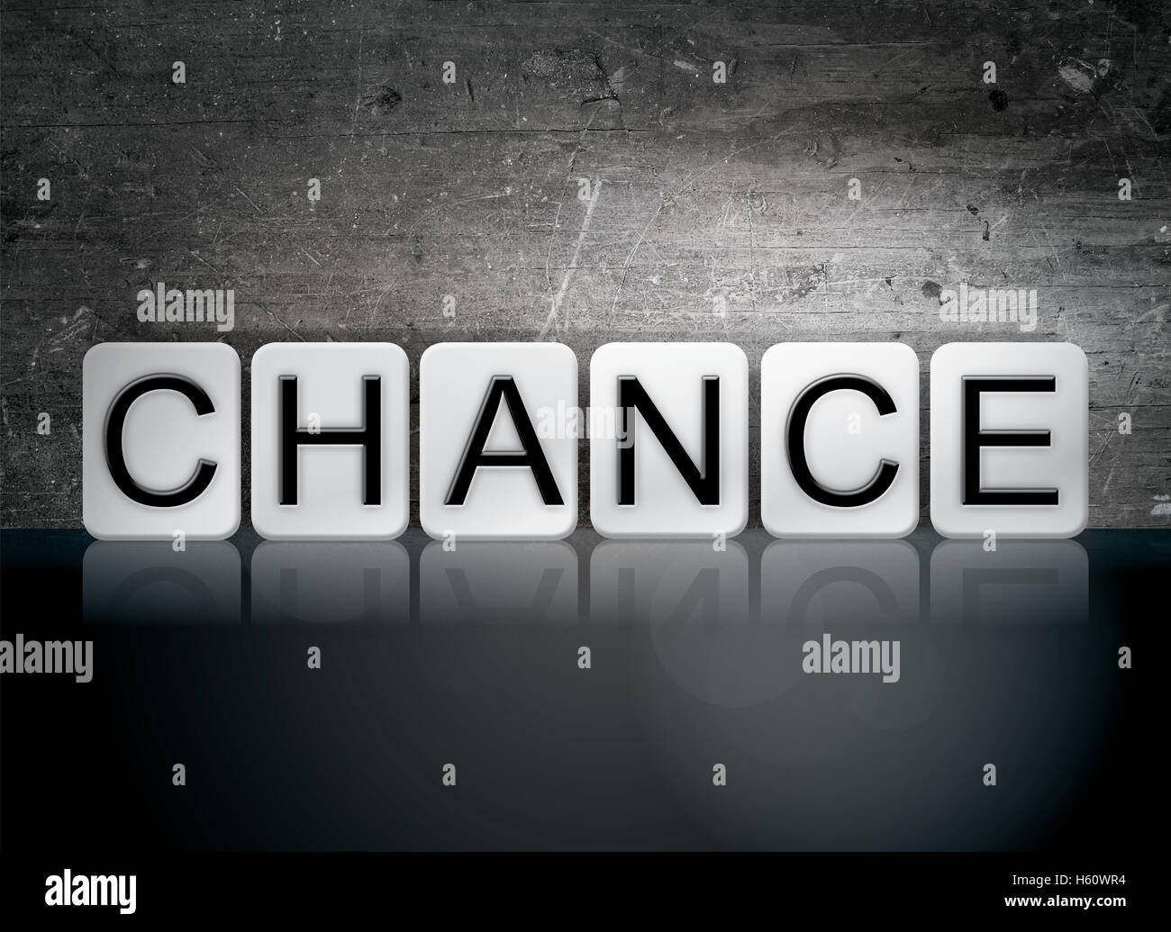 The word "Chance" written in white tiles against a dark vintage grunge ...