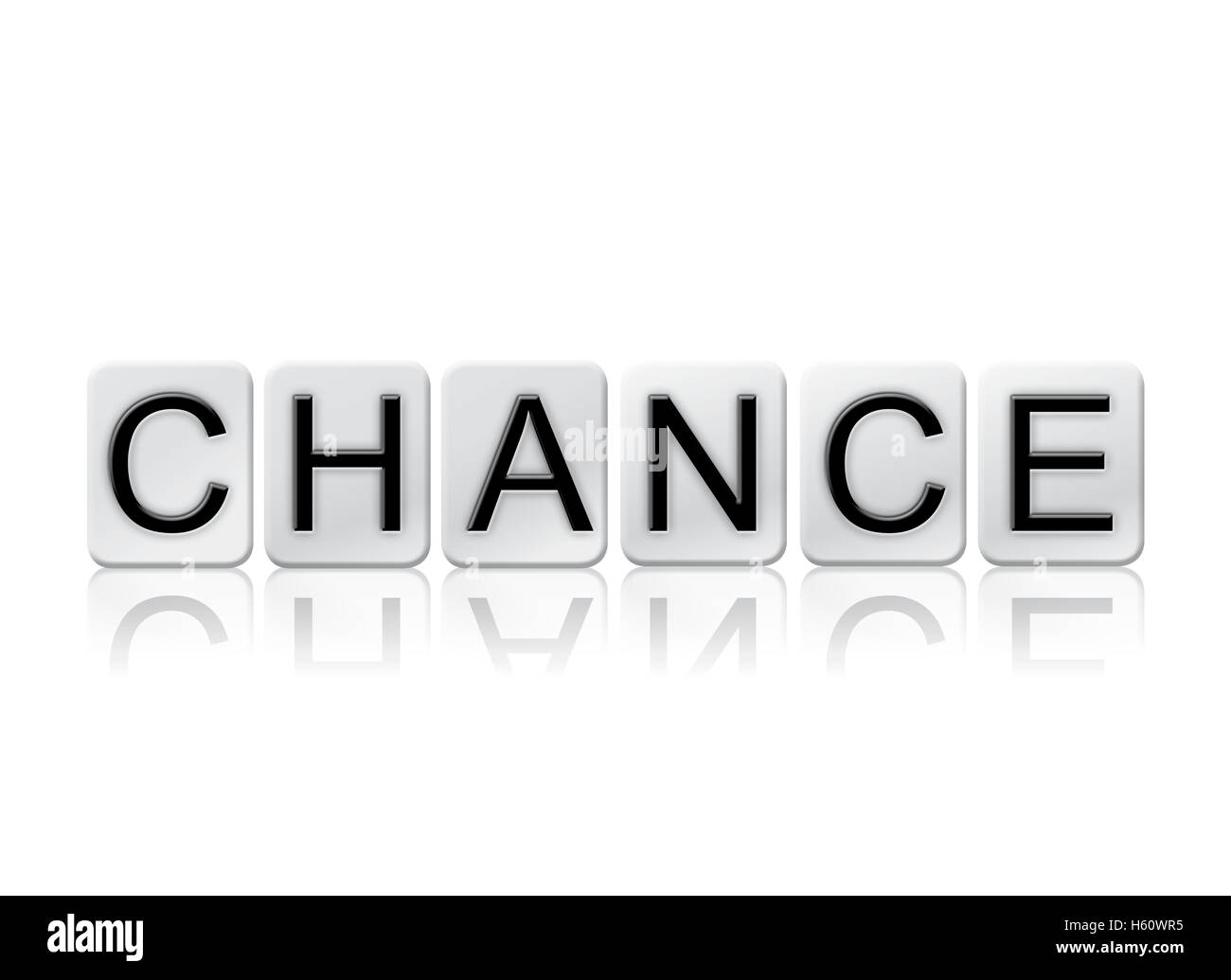 The word "Chance" written in tile letters isolated on a white ...