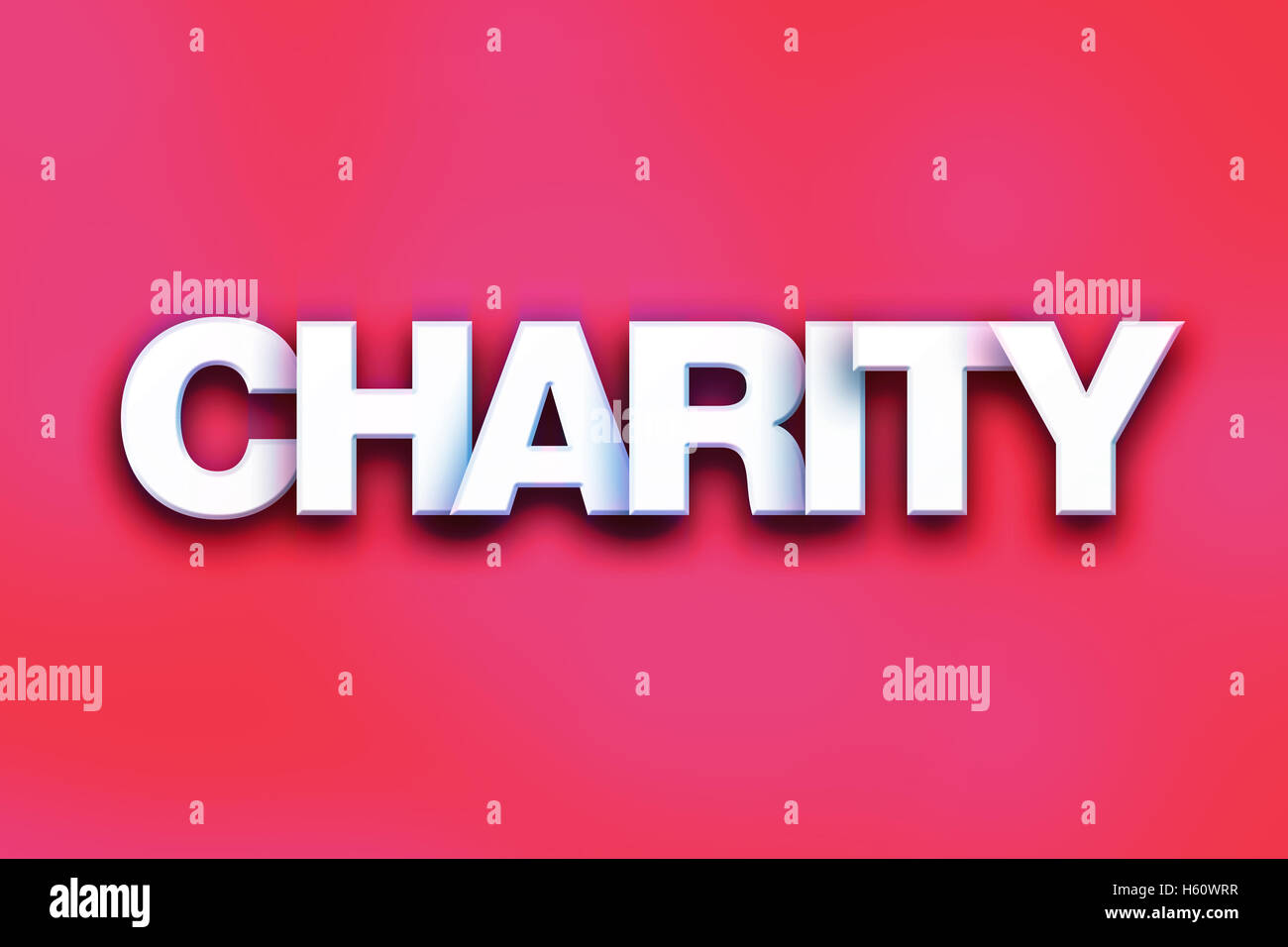 The word "Charity" written in white 3D letters on a colorful background ...