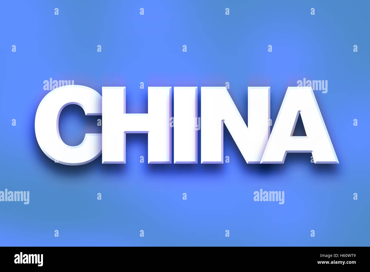 The word "China" written in white 3D letters on a colorful background ...
