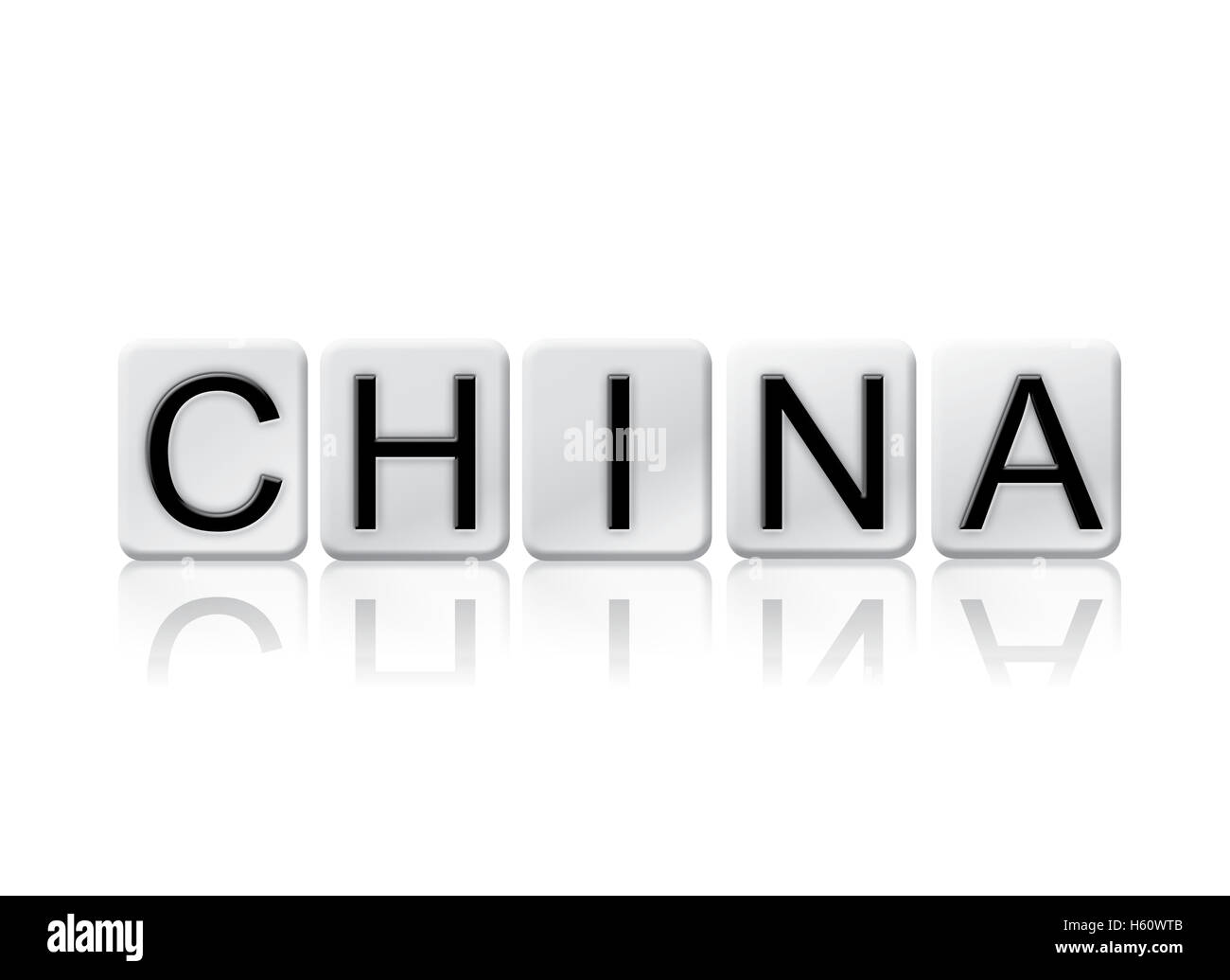 The word "China" written in tile letters isolated on a white background ...