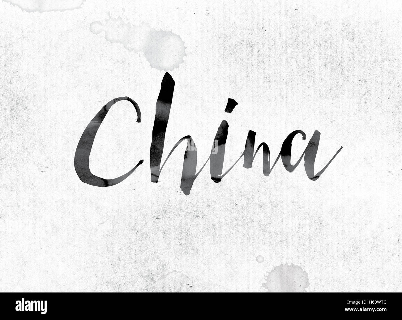 The word "China" concept and theme painted in watercolor ink on a white ...