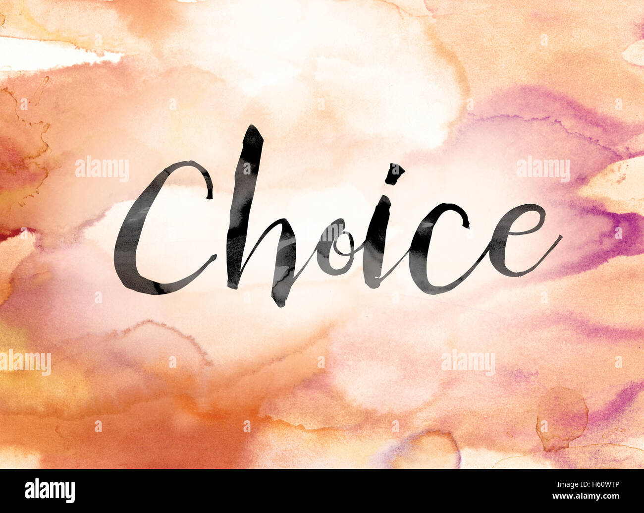 The word "Choice" painted in black ink over a colorful watercolor ...