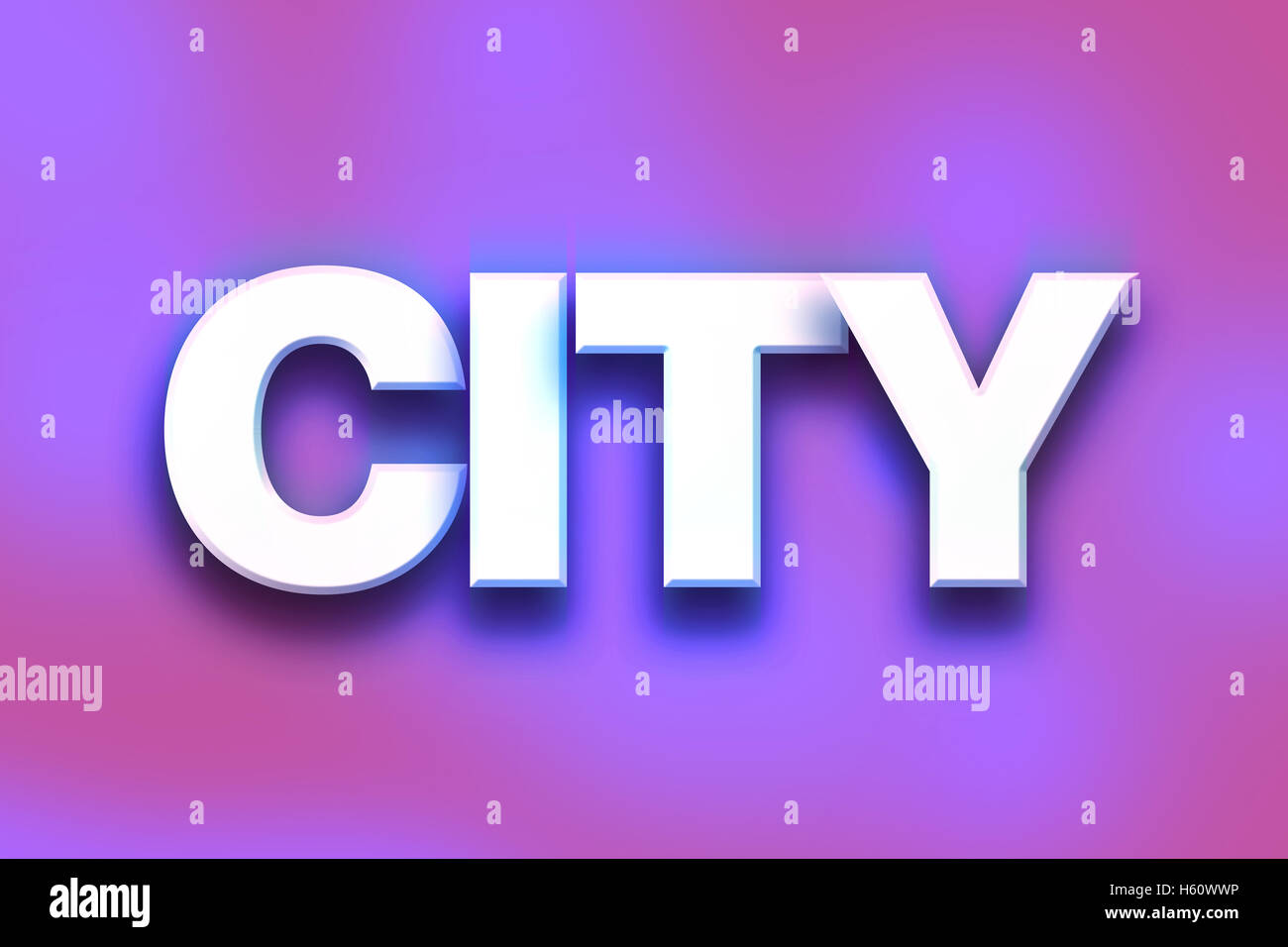 The word "City" written in white 3D letters on a colorful background ...