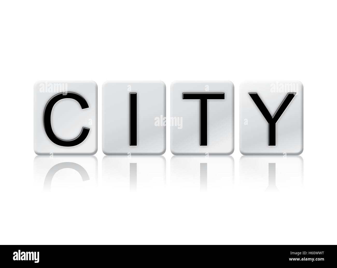The word "City" written in tile letters isolated on a white background ...