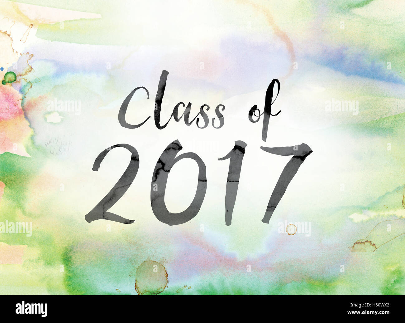 The word "Class of 2017" painted in black ink over a colorful ...