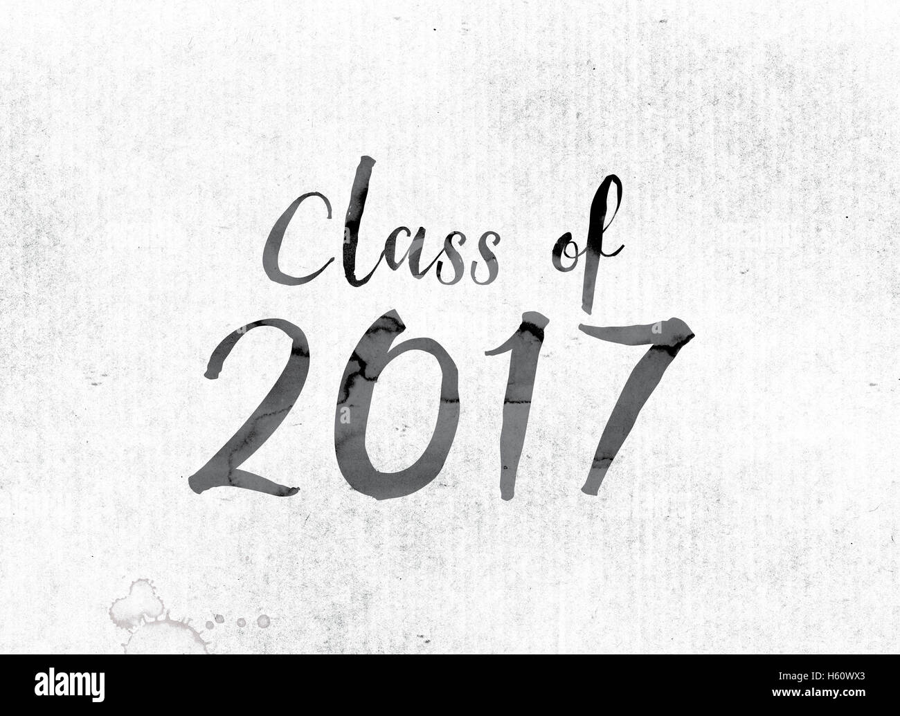 The word "Class of 2017" concept and theme painted in watercolor ink on ...
