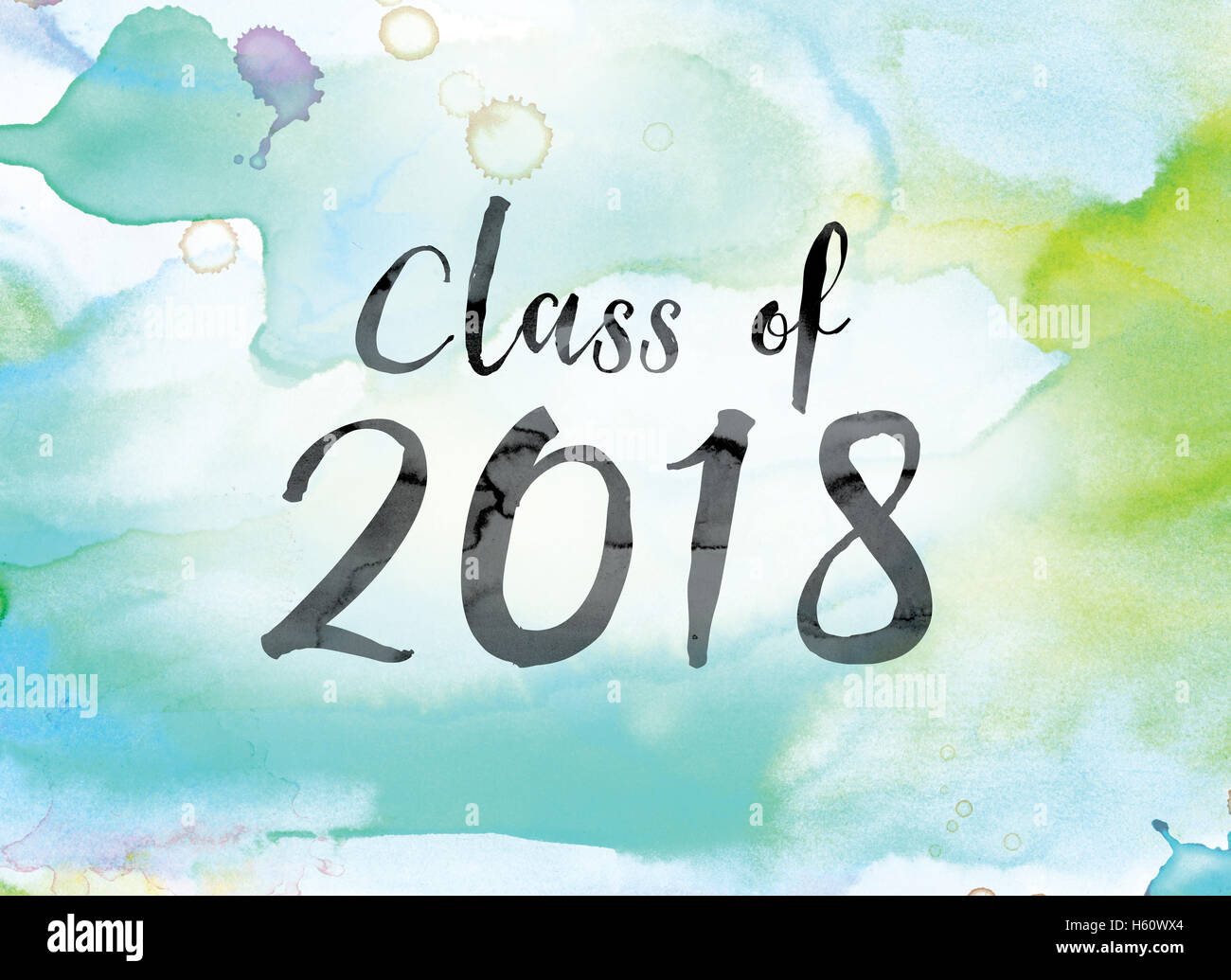 The word "Class of 2018" painted in black ink over a colorful ...