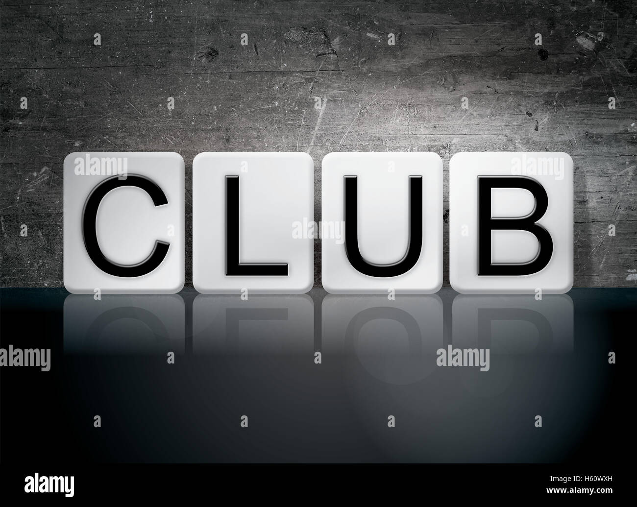 The word "Club" written in white tiles against a dark vintage grunge ...
