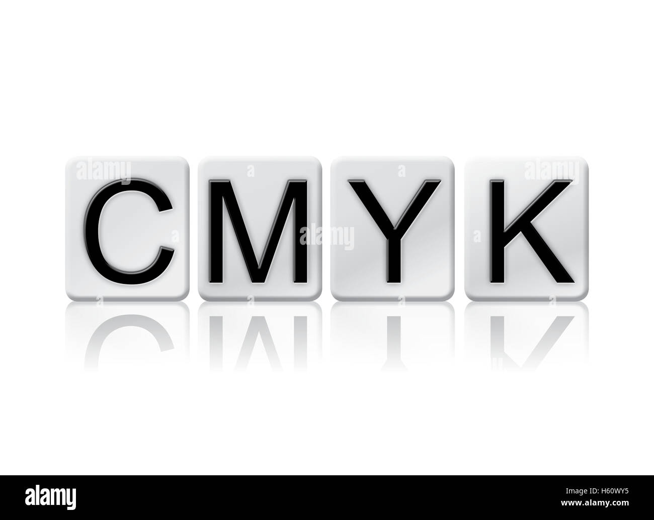 The word "CMYK" written in tile letters isolated on a white background ...