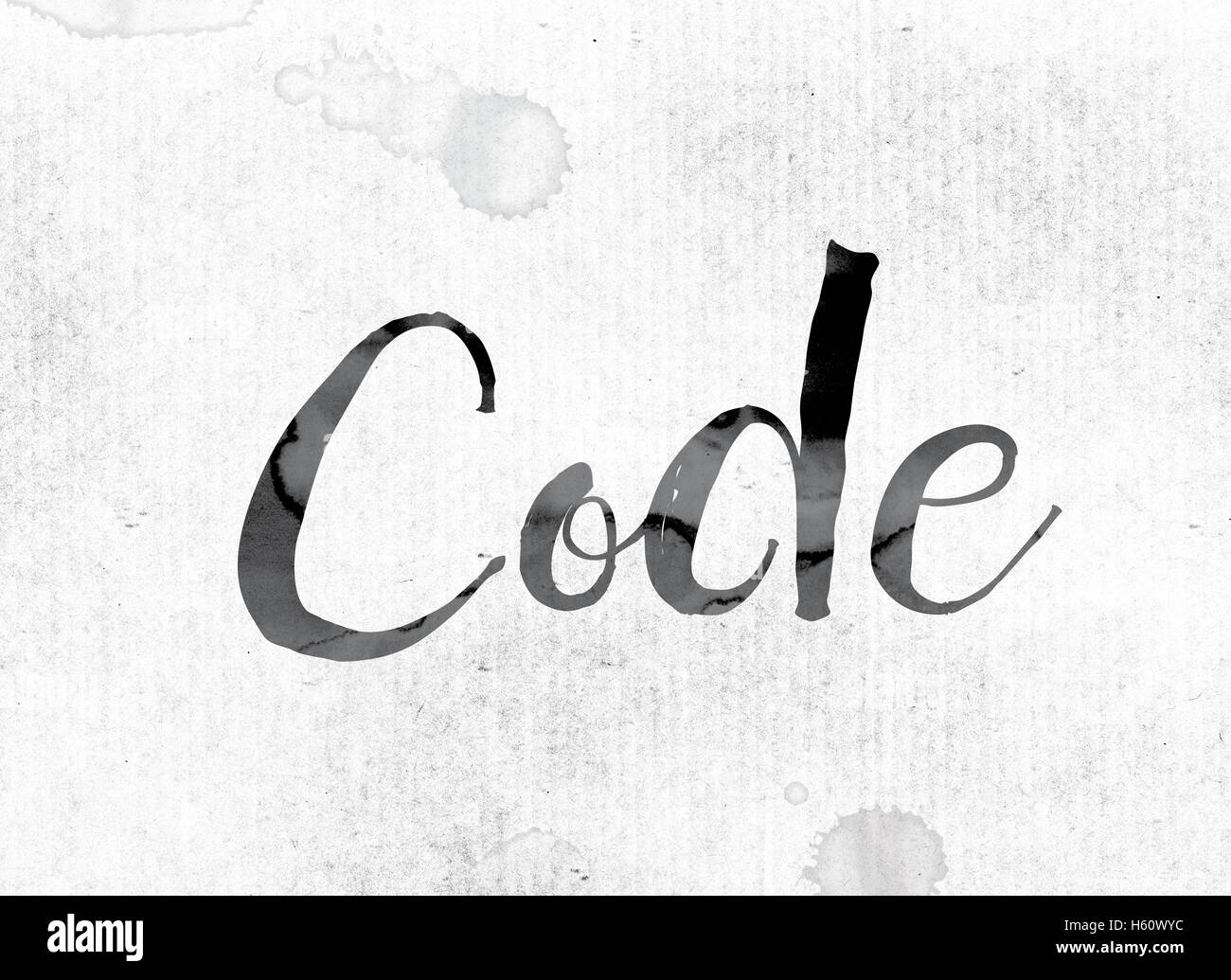 The word "Code" concept and theme painted in watercolor ink on a white ...