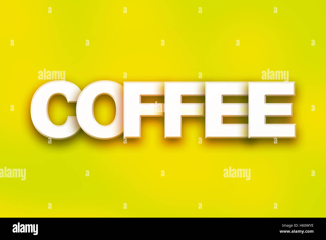 The word "Coffee" written in white 3D letters on a colorful background ...