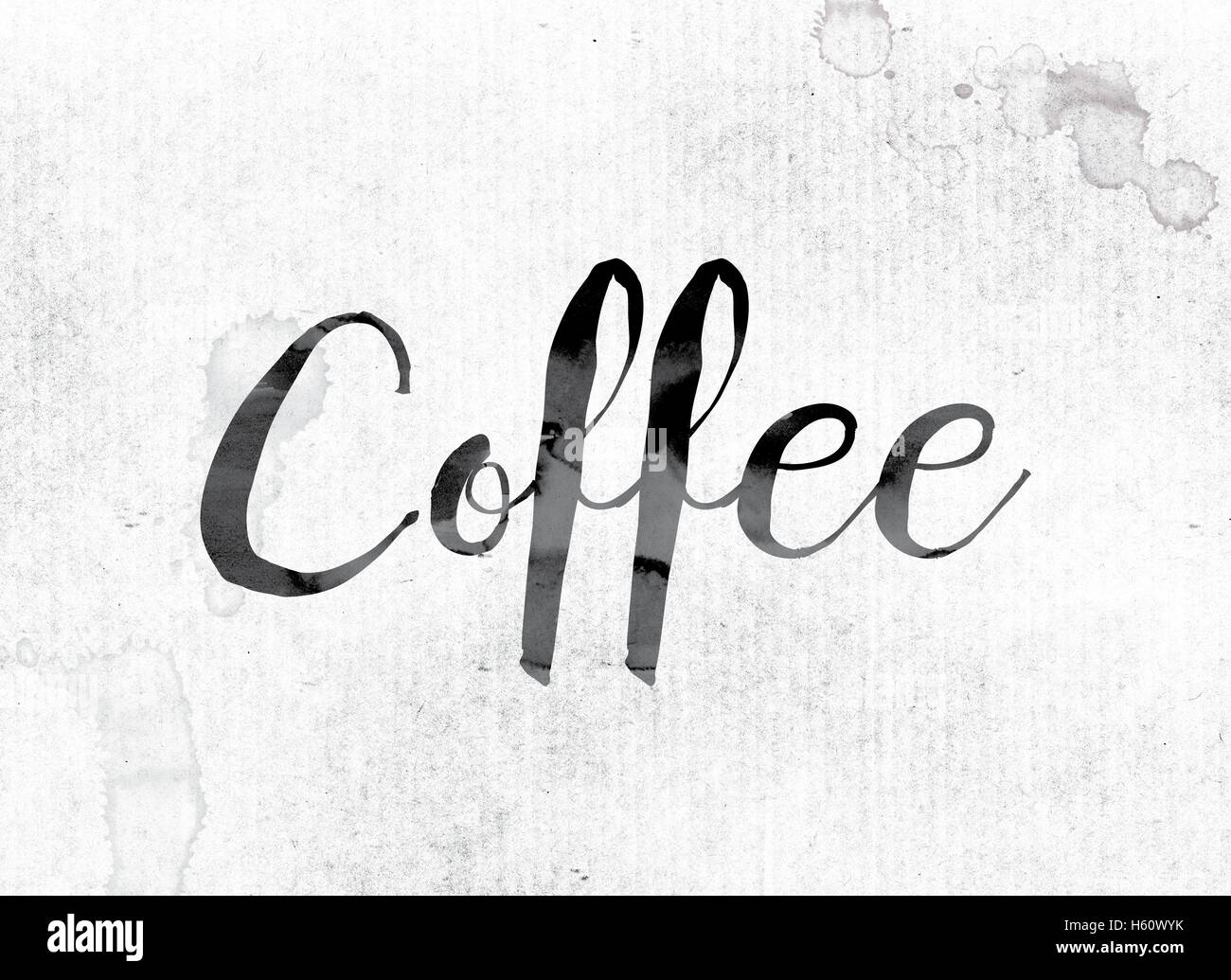 The word "Coffee" concept and theme painted in watercolor ink on a ...
